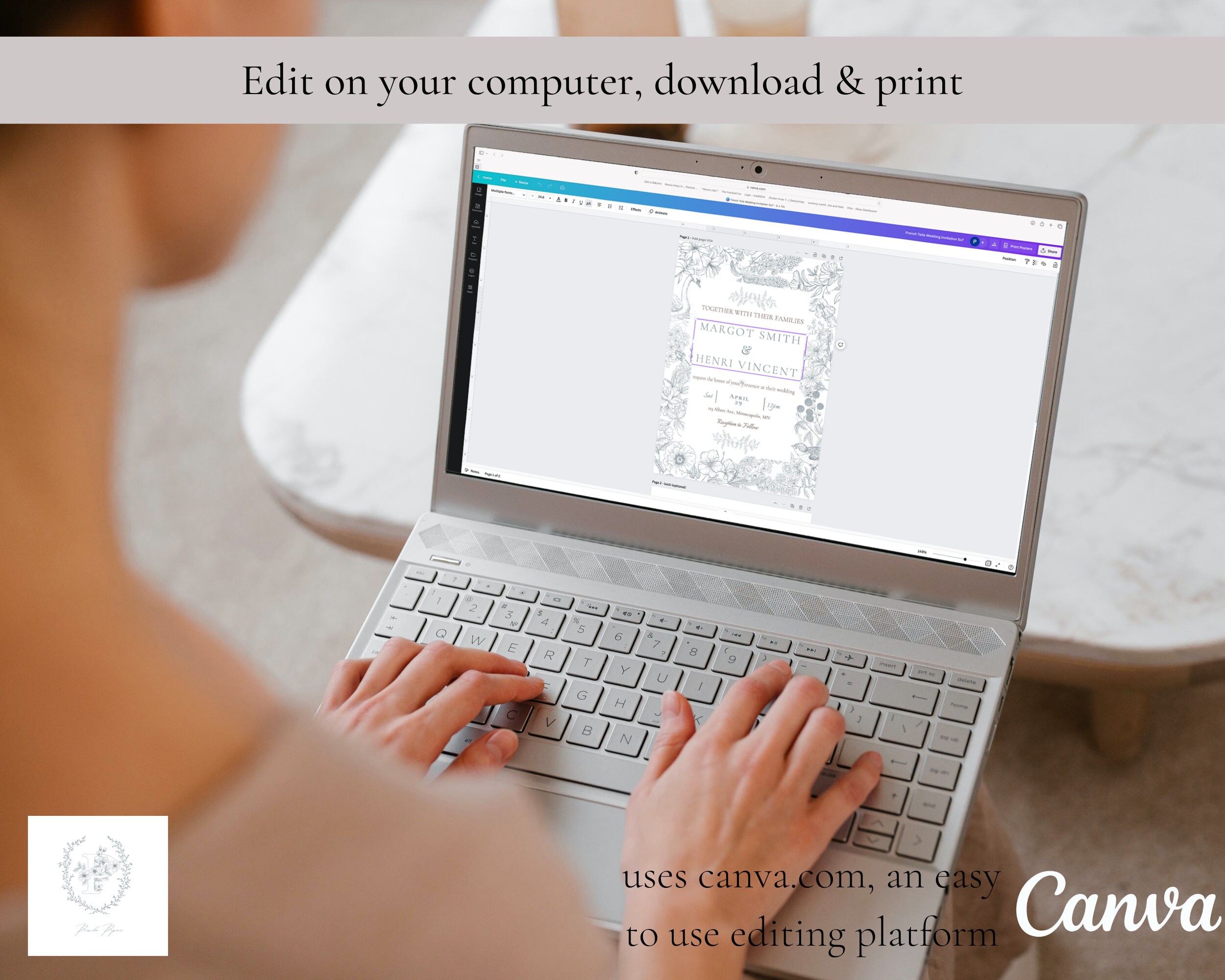 French Toile Wedding Invitation Suite Template, Blue & White Classic ...