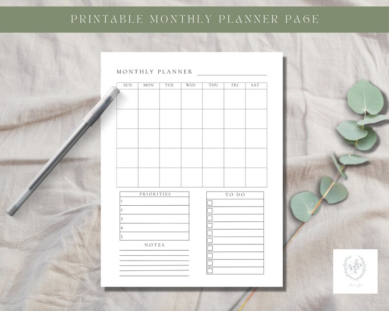 Monthly Personal Planner, Calendar, Instant Download, Productivity ...