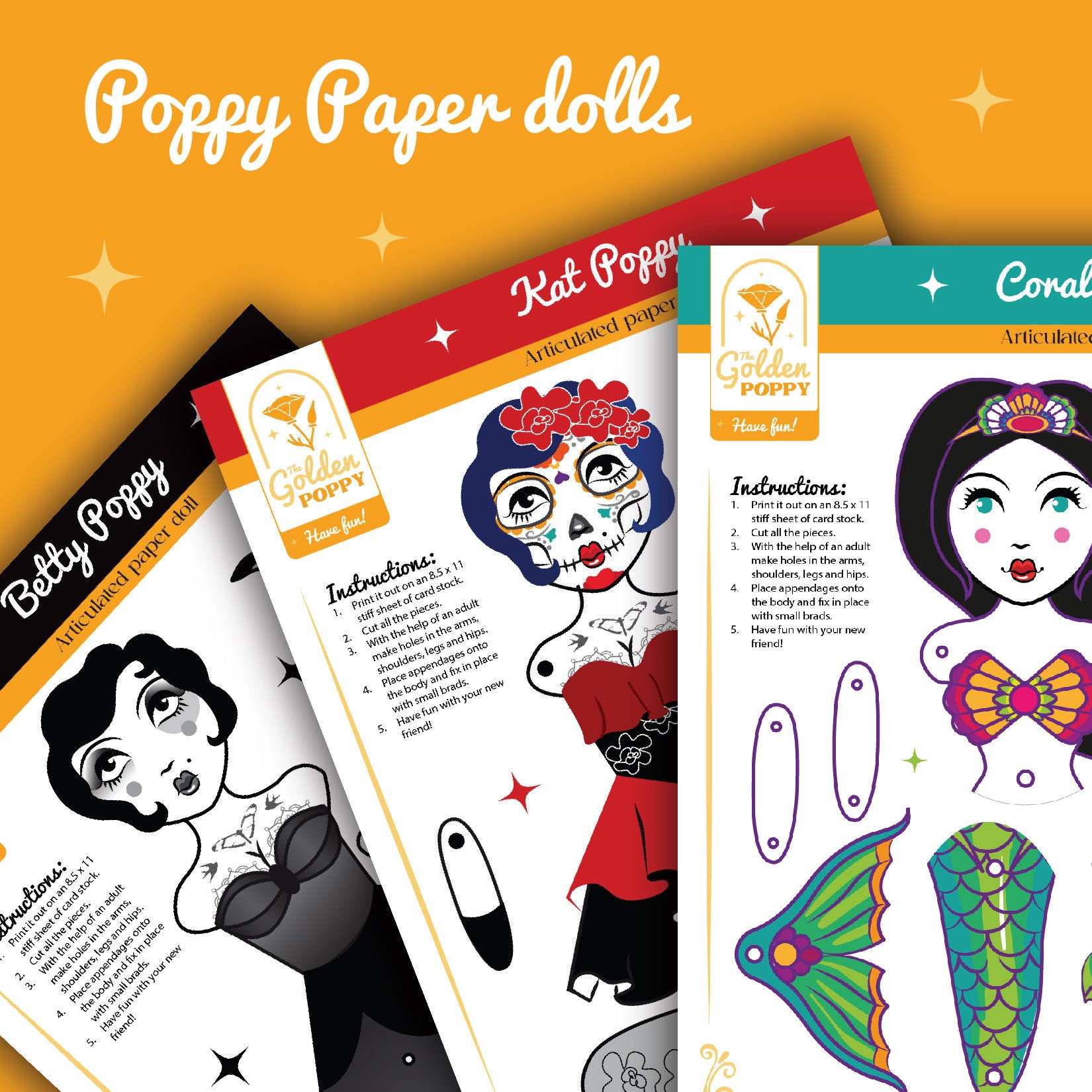 Kat Poppy Articulated Printable Paper Doll, Activity for Kid, Catrina ...