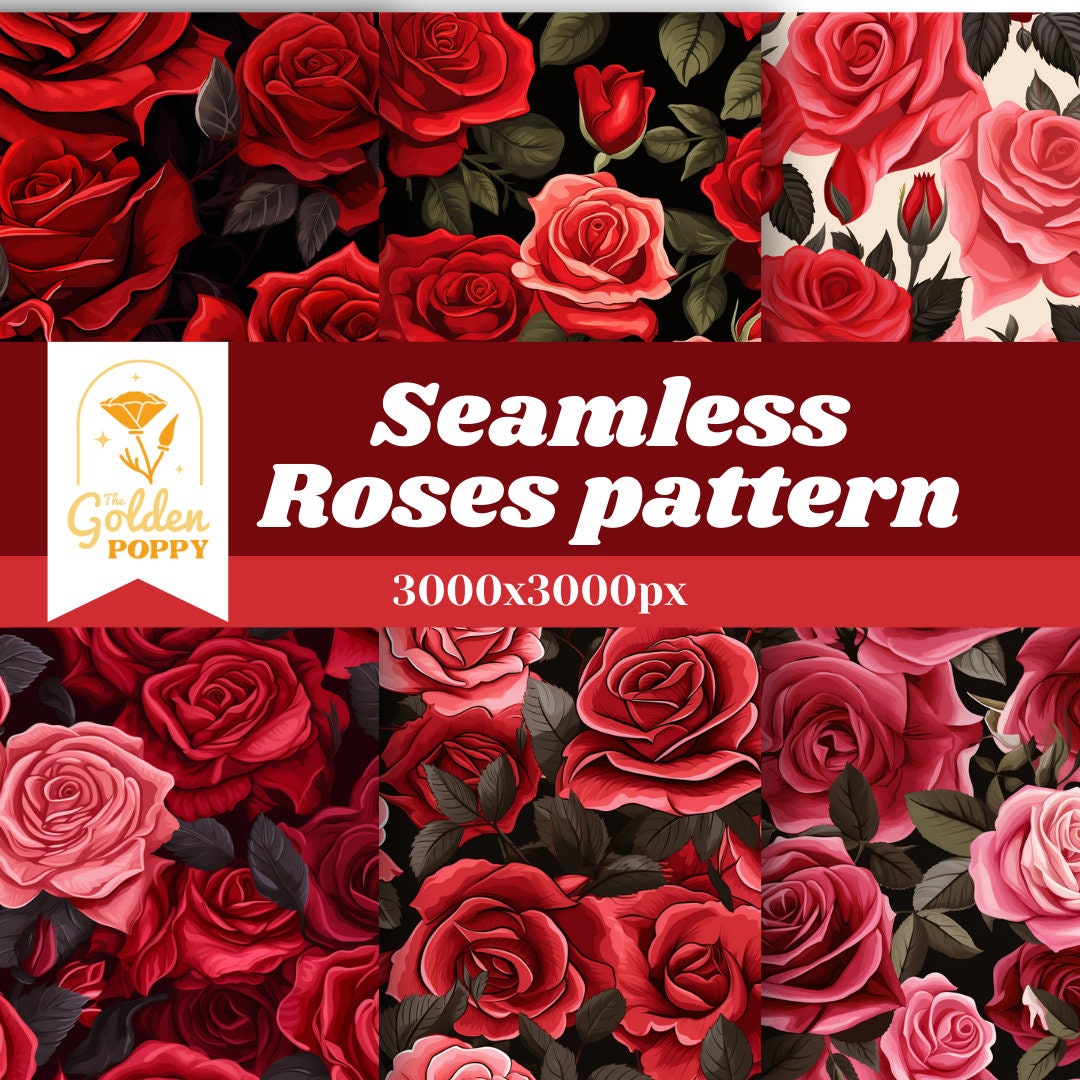 Seamless Knitted Red Roses Texture Pattern Digital Paper, Valentines ...