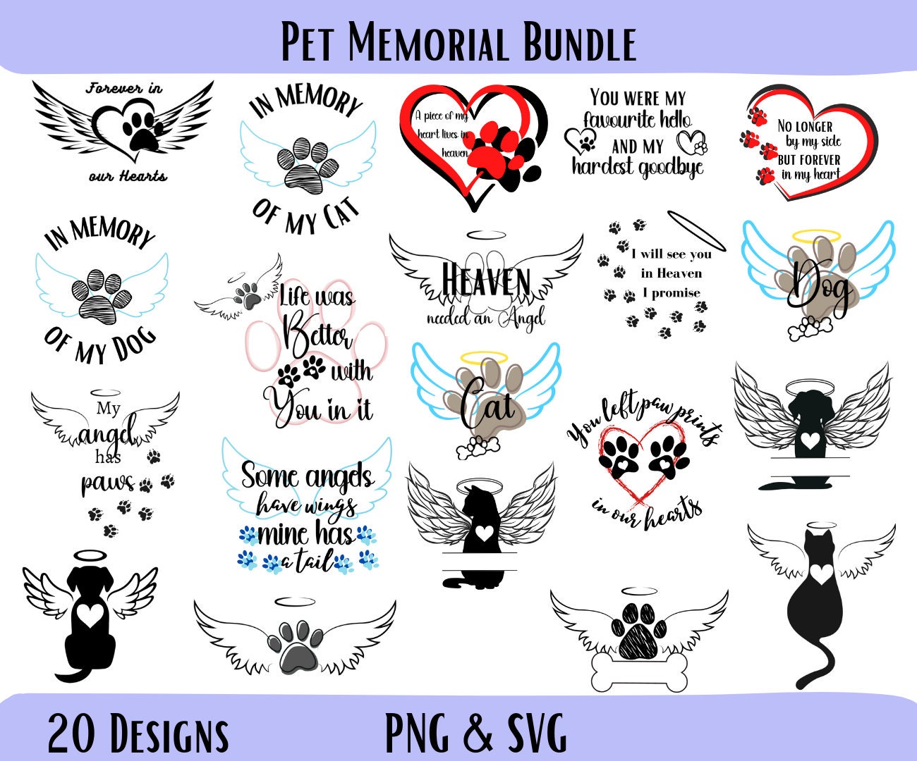 Pet Memorial SVG Bundle Dog Memorial Svg Dog Loss Svg, Angel Wings Svg ...