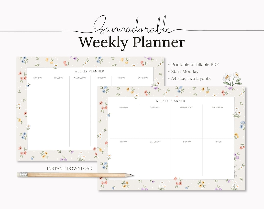Floral Weekly Planner: A4 Printable Organizer (digital Download) - Etsy
