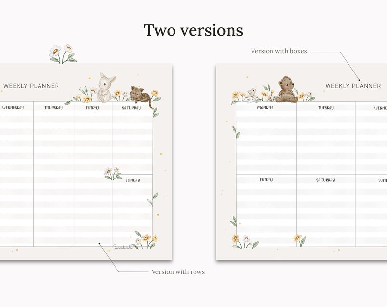PRINTABLE Weekly Planner, Illustration by Sannadorable, Digital Planner ...
