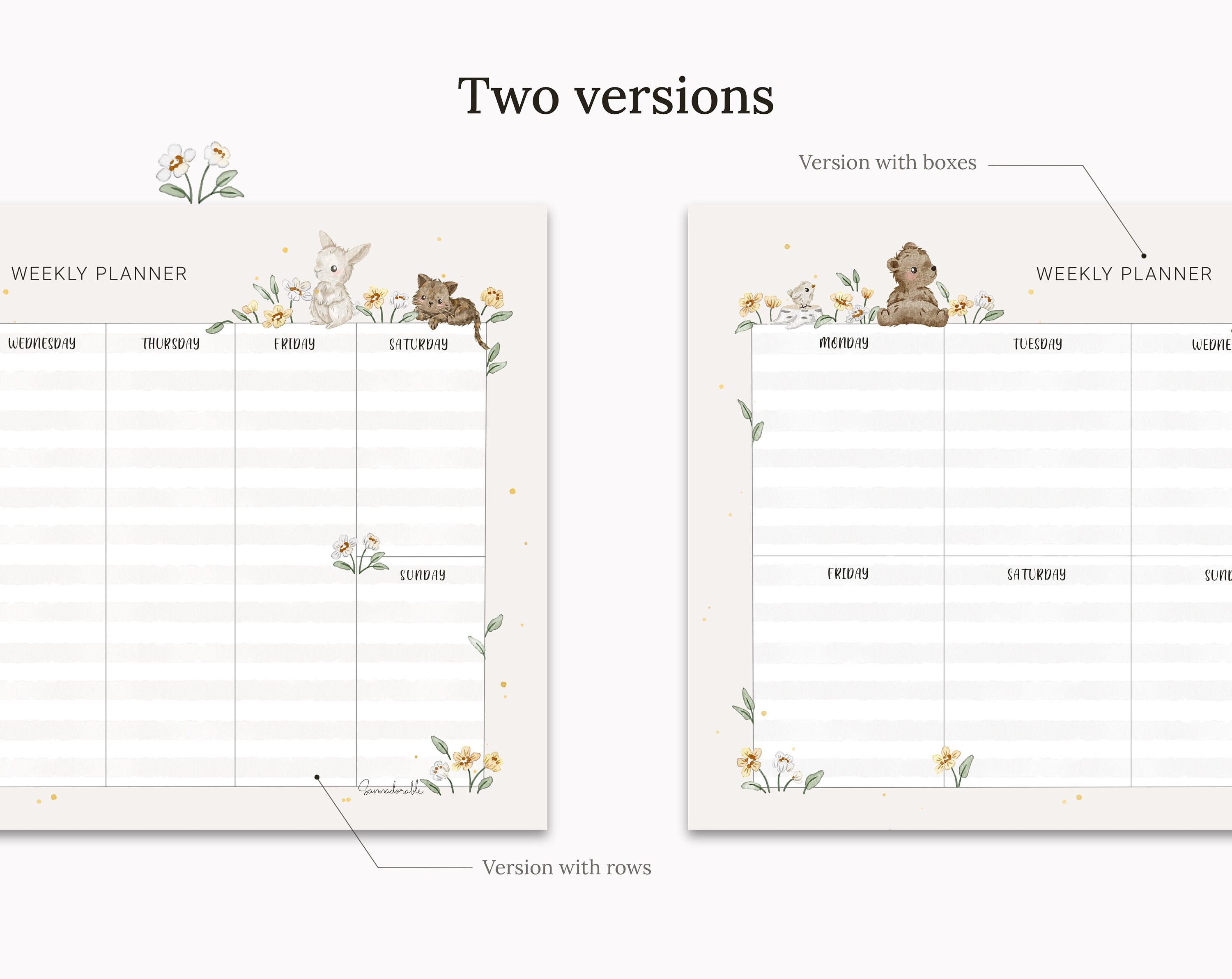 PRINTABLE Weekly Planner, Illustration by Sannadorable, Digital Planner ...