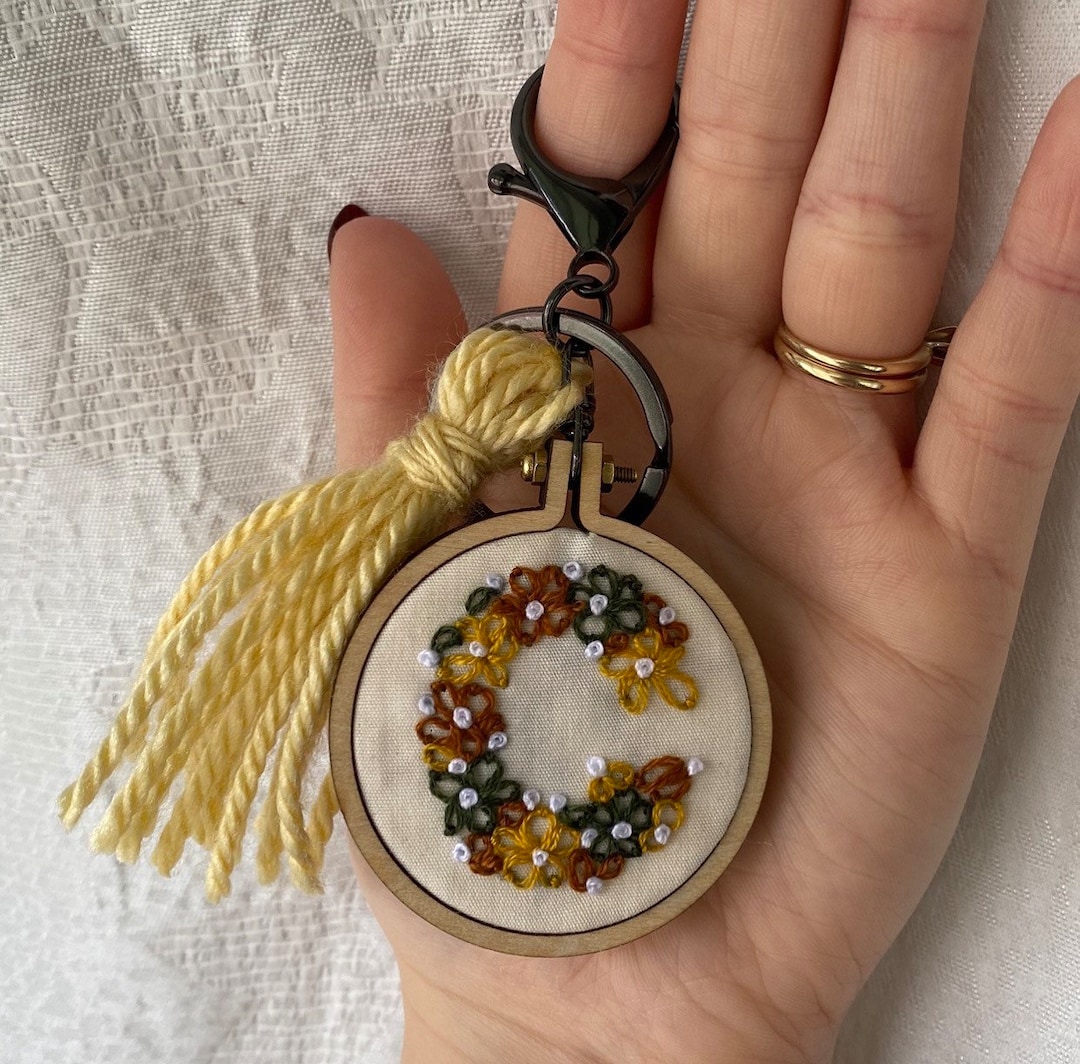 Custom Flower Hand Embroidered Keychain - Etsy