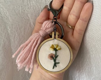 Custom Flower Hand Embroidered Keychain - Etsy
