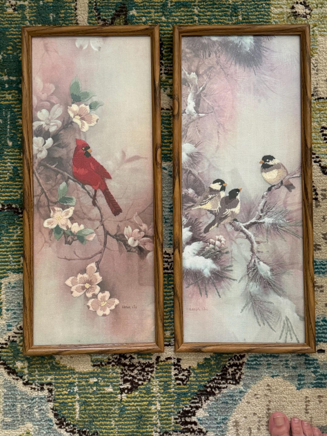 Vintage Lena Liu Framed Cross Stitch Crewel Art Cardinal Birds - Etsy