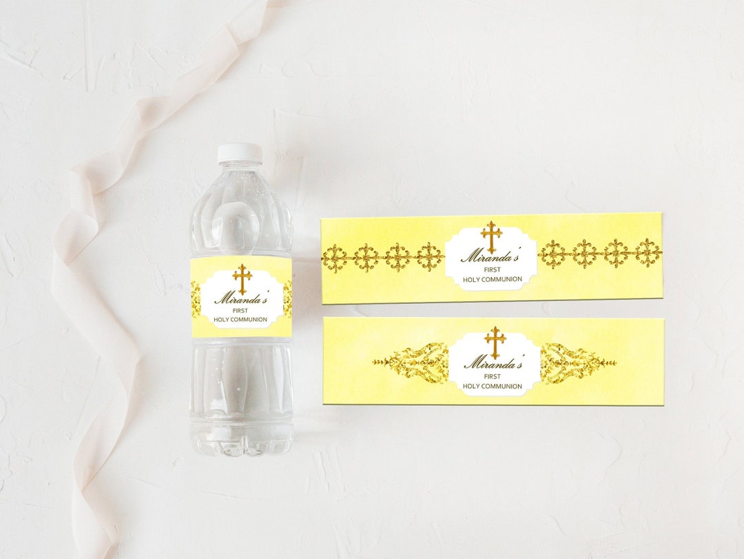 Elegant First Holy Communion Water Bottle Labels Delicately Designed in ...