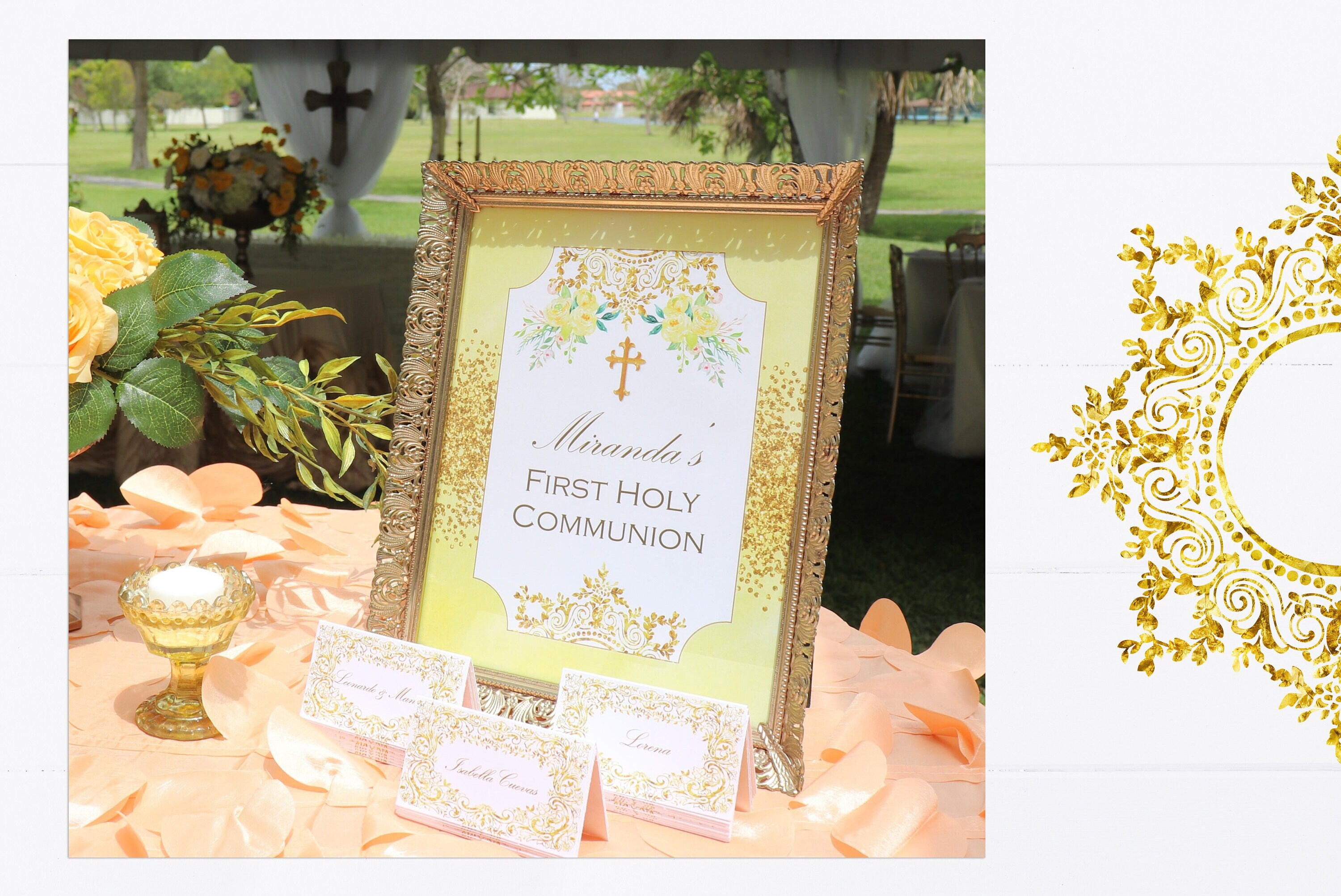 Elegant First Holy Communion Table Welcome Sign, a Delicate Floral ...