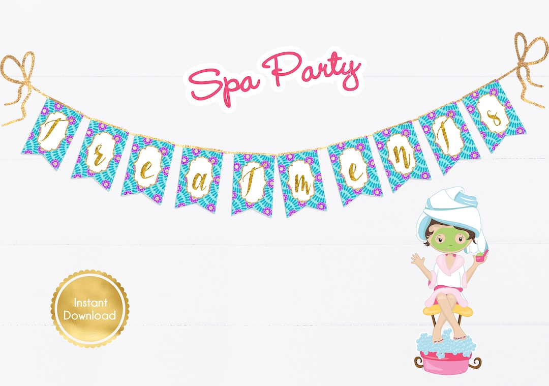Spa Party Banner, Treatments Party Printable Banner in Teal and Purple ...