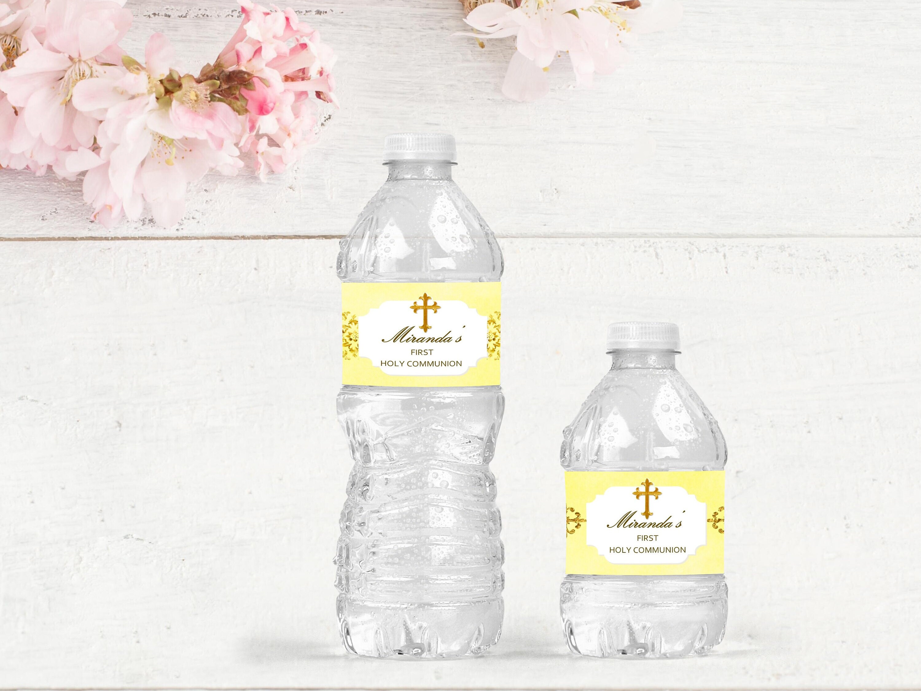 Elegant First Holy Communion Water Bottle Labels Delicately Designed in ...