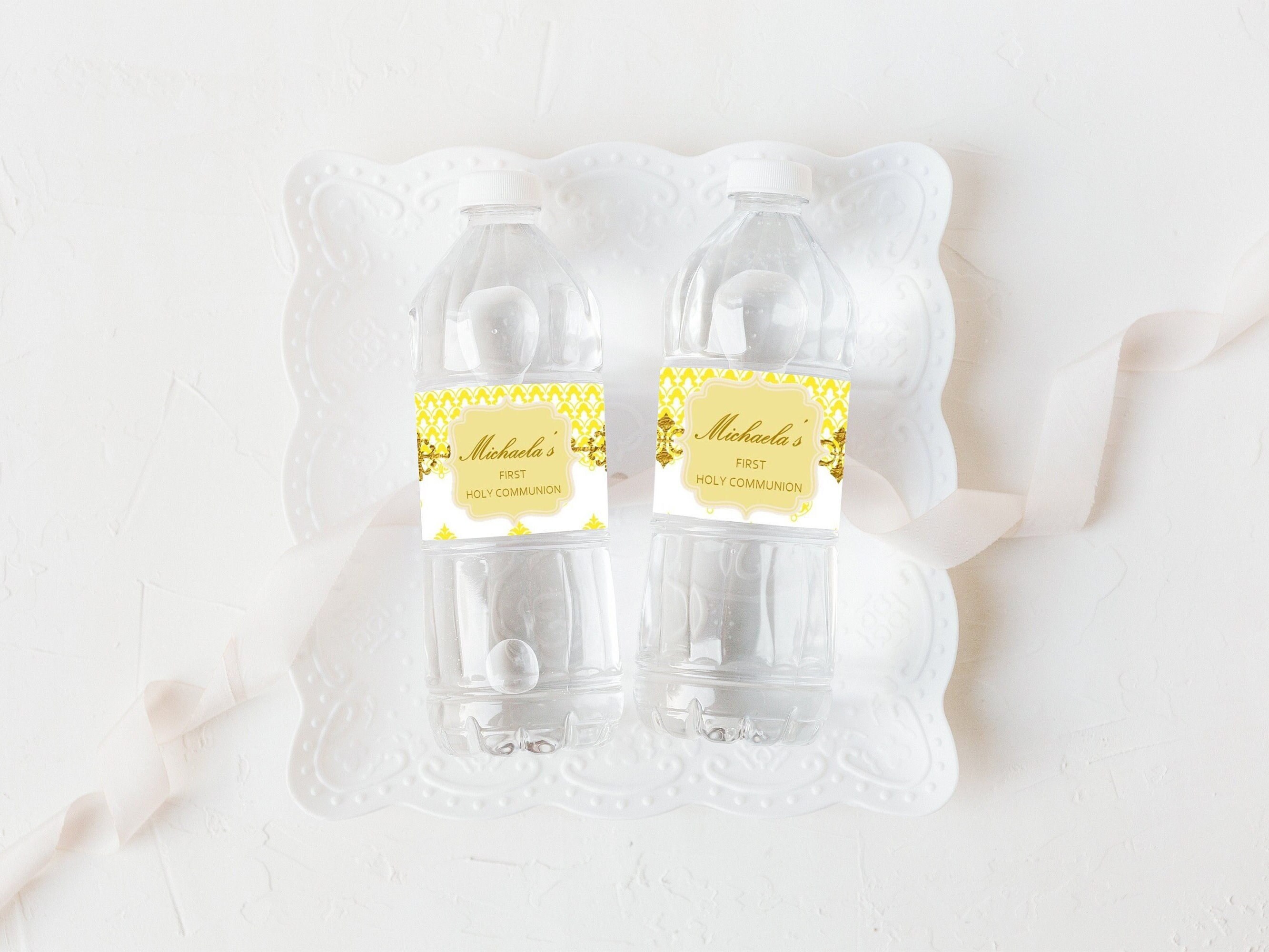 Flourish First Holy Communion Water Bottle Labels, Elegant Design in ...