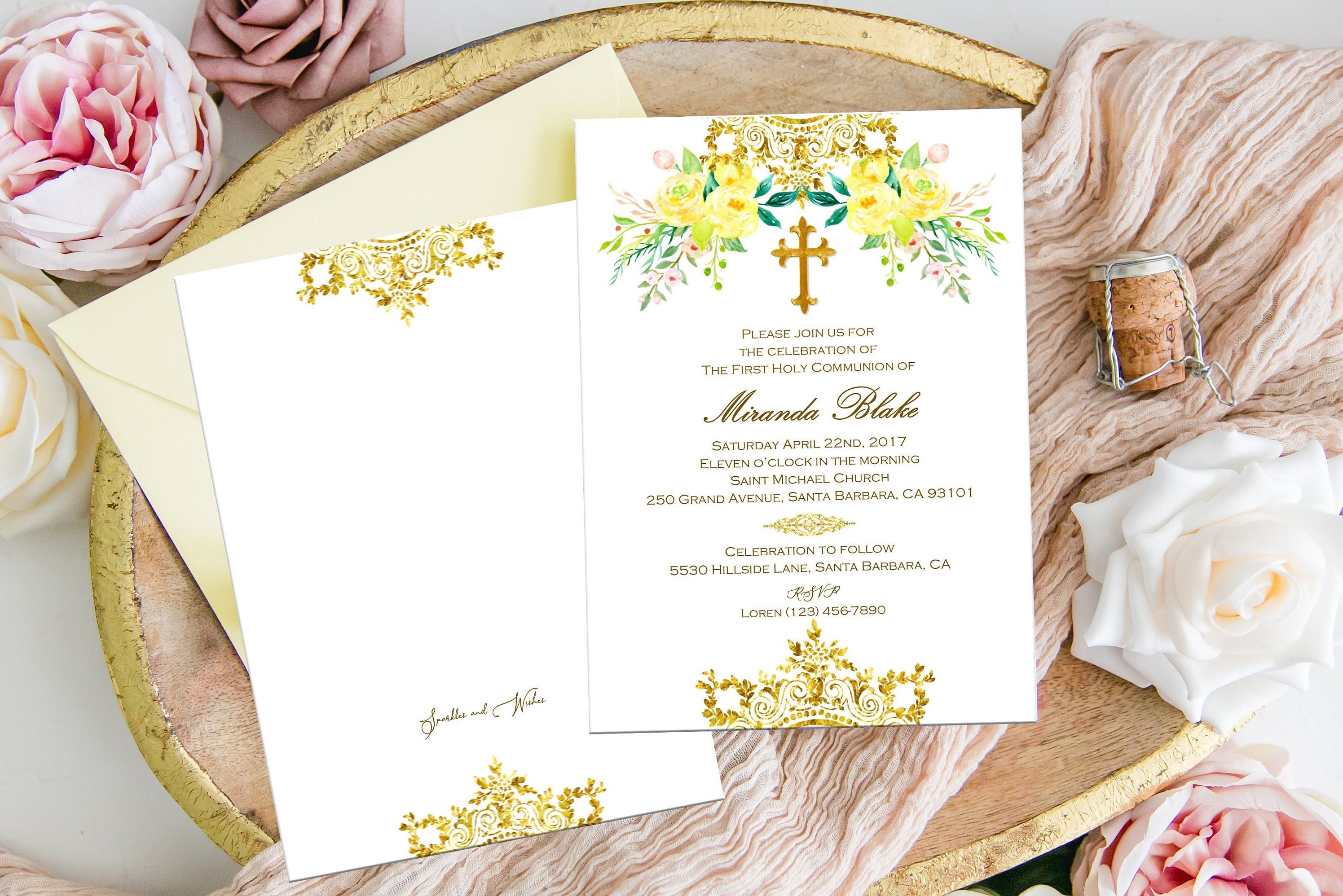 Elegant First Holy Communion Invitation, Delicately Designed in White ...