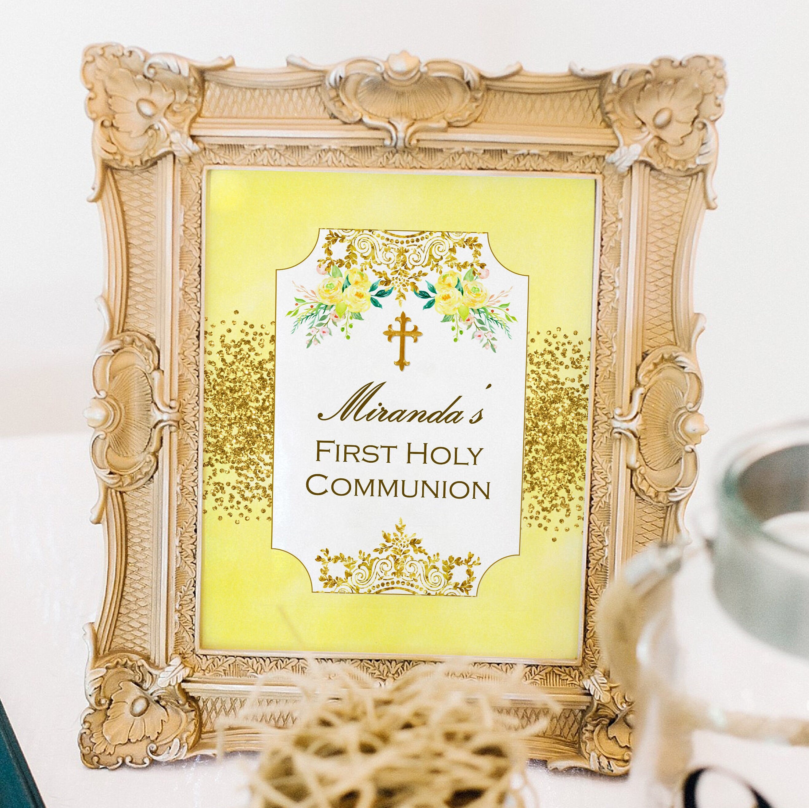 Elegant First Holy Communion Table Welcome Sign, a Delicate Floral ...