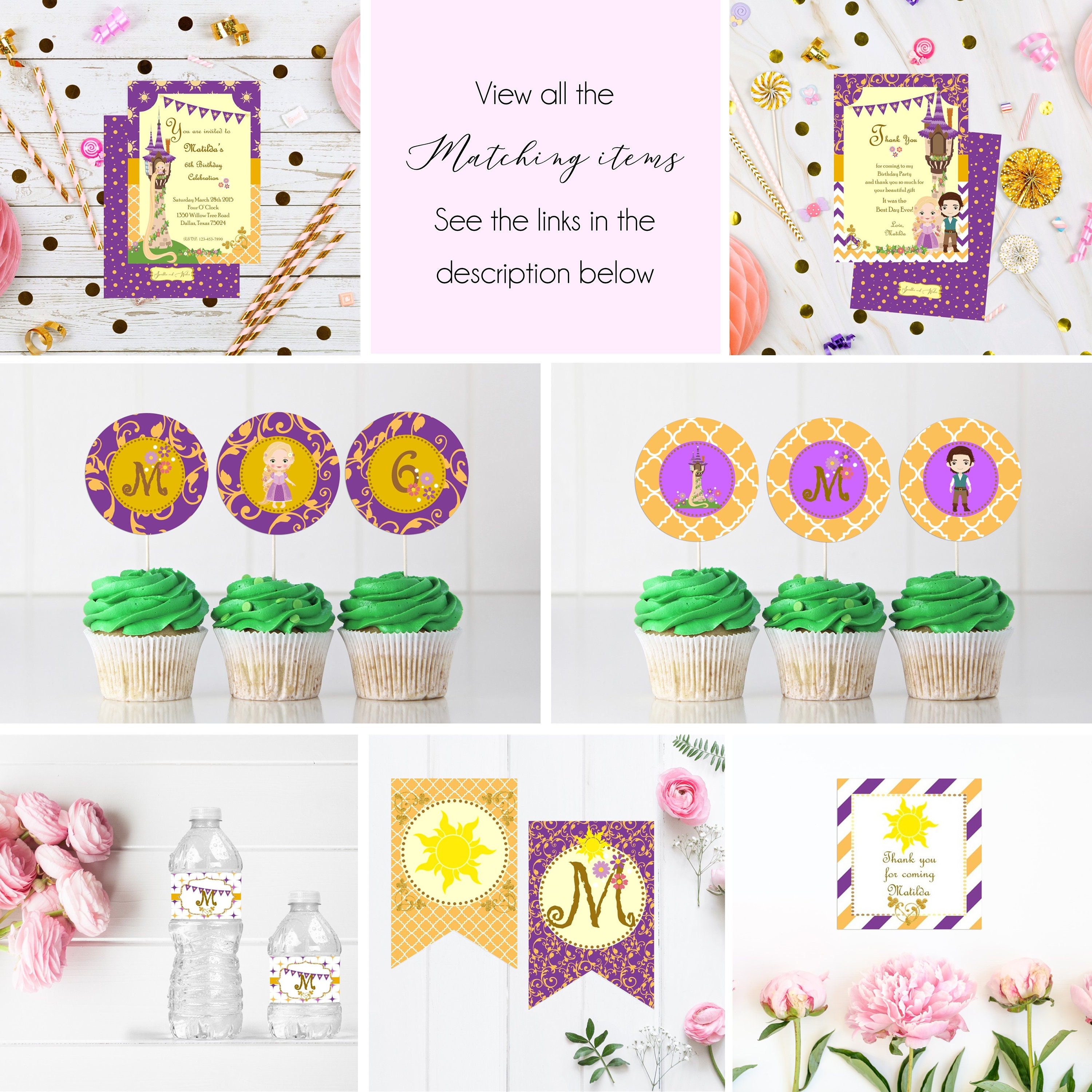 Princess Rapunzel Inspired Water Bottle Labels, Cute Design in White ...