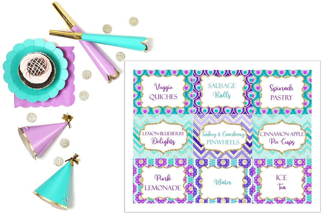 Spa Party Food Labels, Matching Spa Party Collection Labels in Teal ...