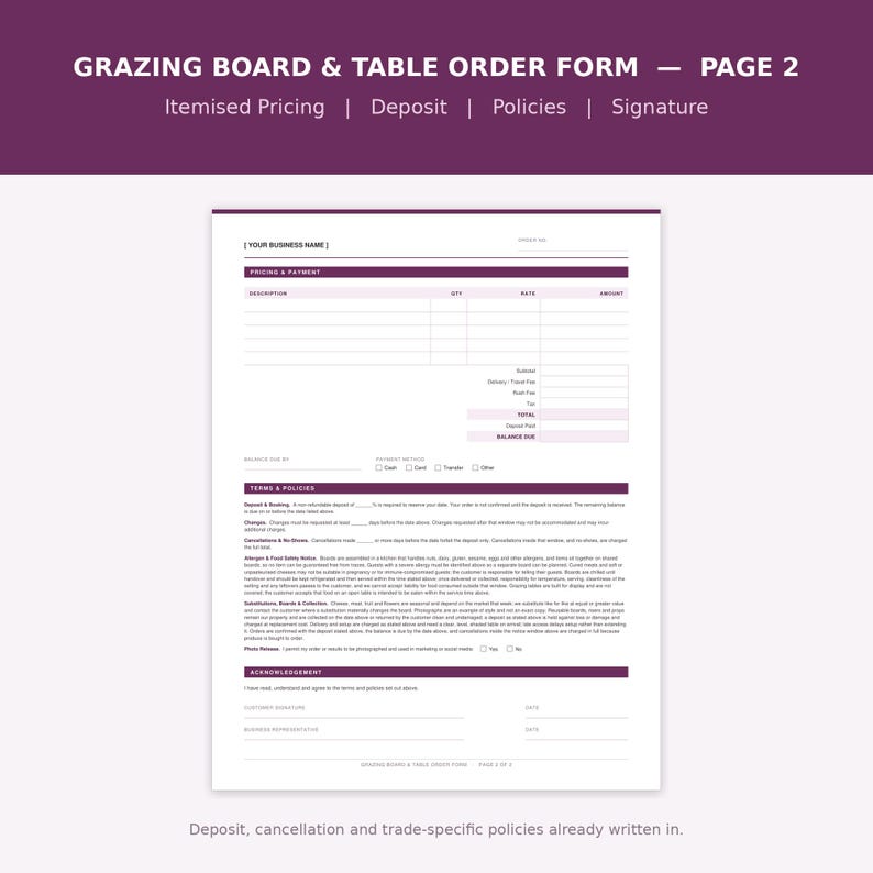 Charcuterie Order Form and Order Tracker Spreadsheet, Grazing Table ...