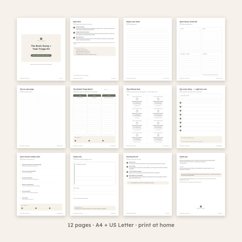 Brain Dump Printable Kit, Task Triage Worksheets, ADHD Planner (instant ...
