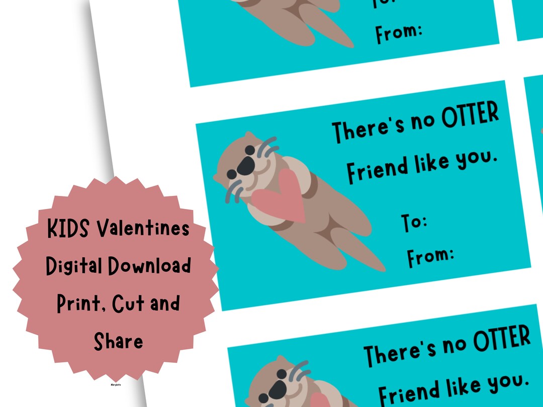 Digital Download - Printable Otter Valentines for Kids - Etsy