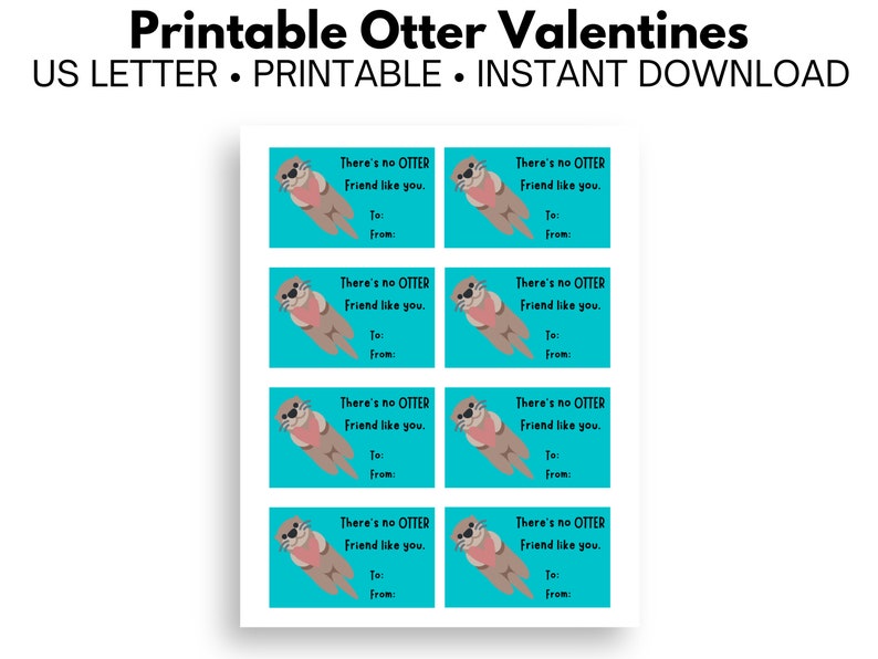 Digital Download Printable Otter Valentines for Kids - Etsy