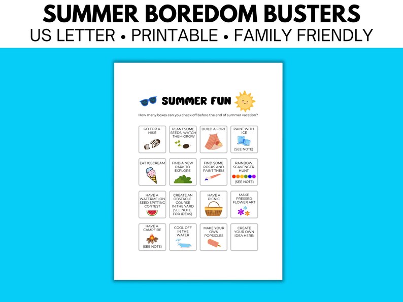 Summer Boredom Busters Printable - Etsy