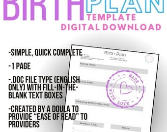 Birth Plan Template Editable for Canva, Word, Google Docs, Google ...