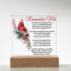 Cardinal Remember Me Poem Keepsake - Bereavement Gift, Remembrance Gift ...