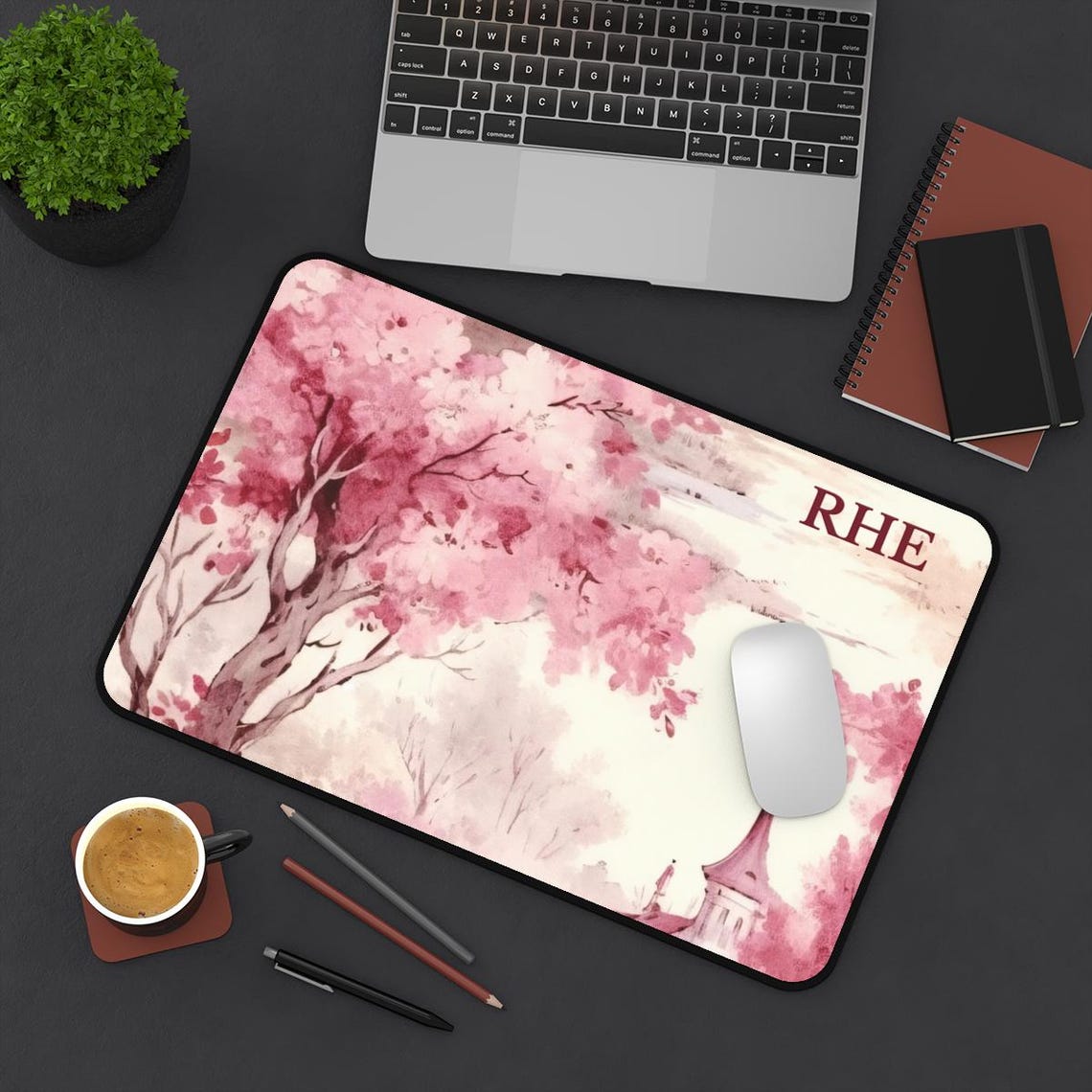 Custom French Pink Toile Print Monogram Desk Mat, Personalized Gaming ...