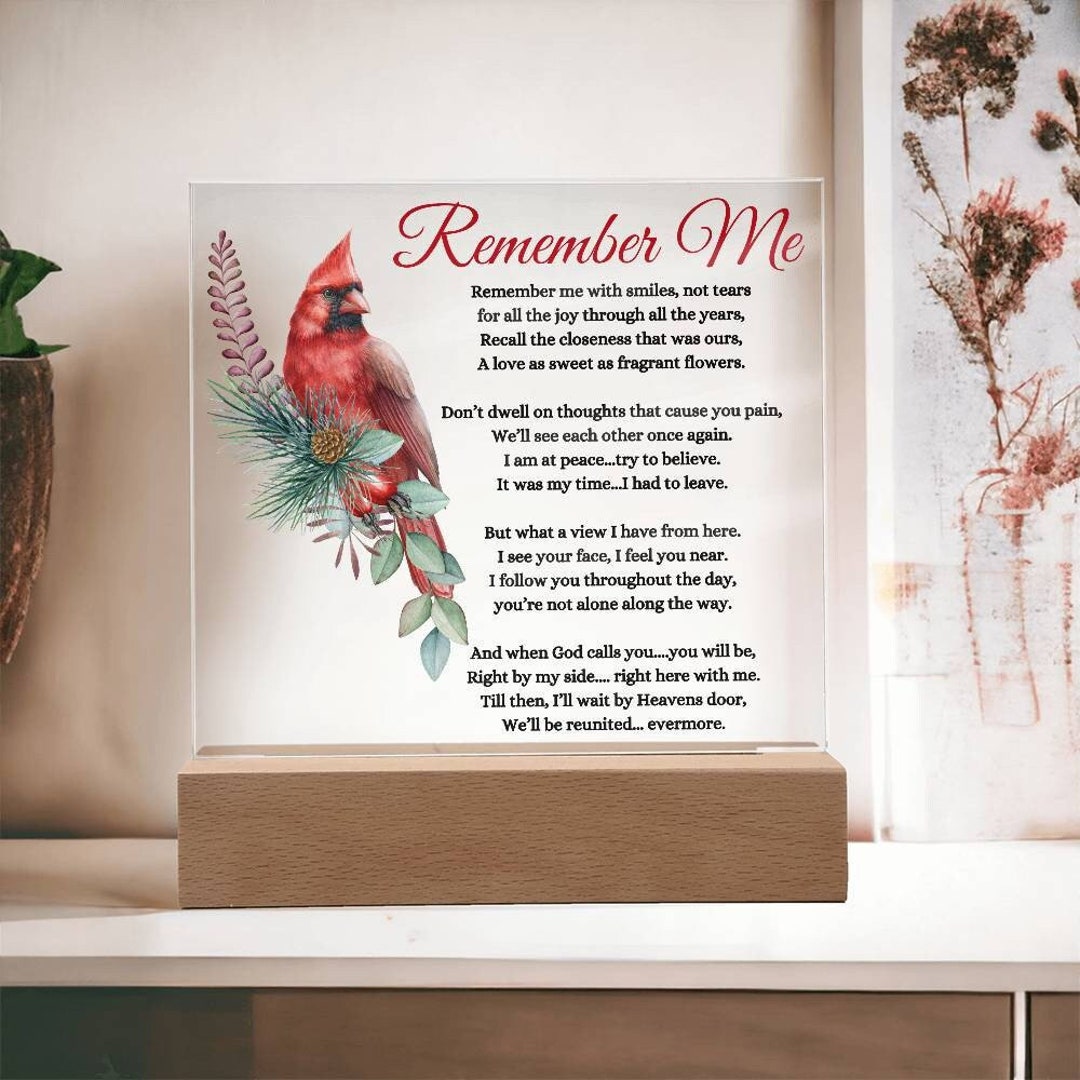 Cardinal Remember Me Poem Keepsake - Bereavement Gift, Remembrance Gift ...