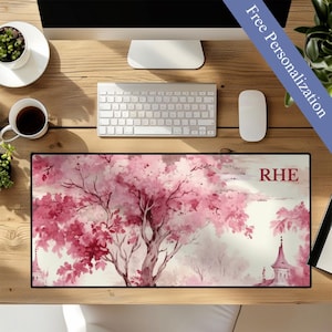 Custom French Pink Toile Print Monogram Desk Mat, Personalized Gaming ...