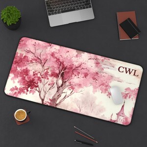 Custom French Pink Toile Print Monogram Desk Mat, Personalized Gaming ...
