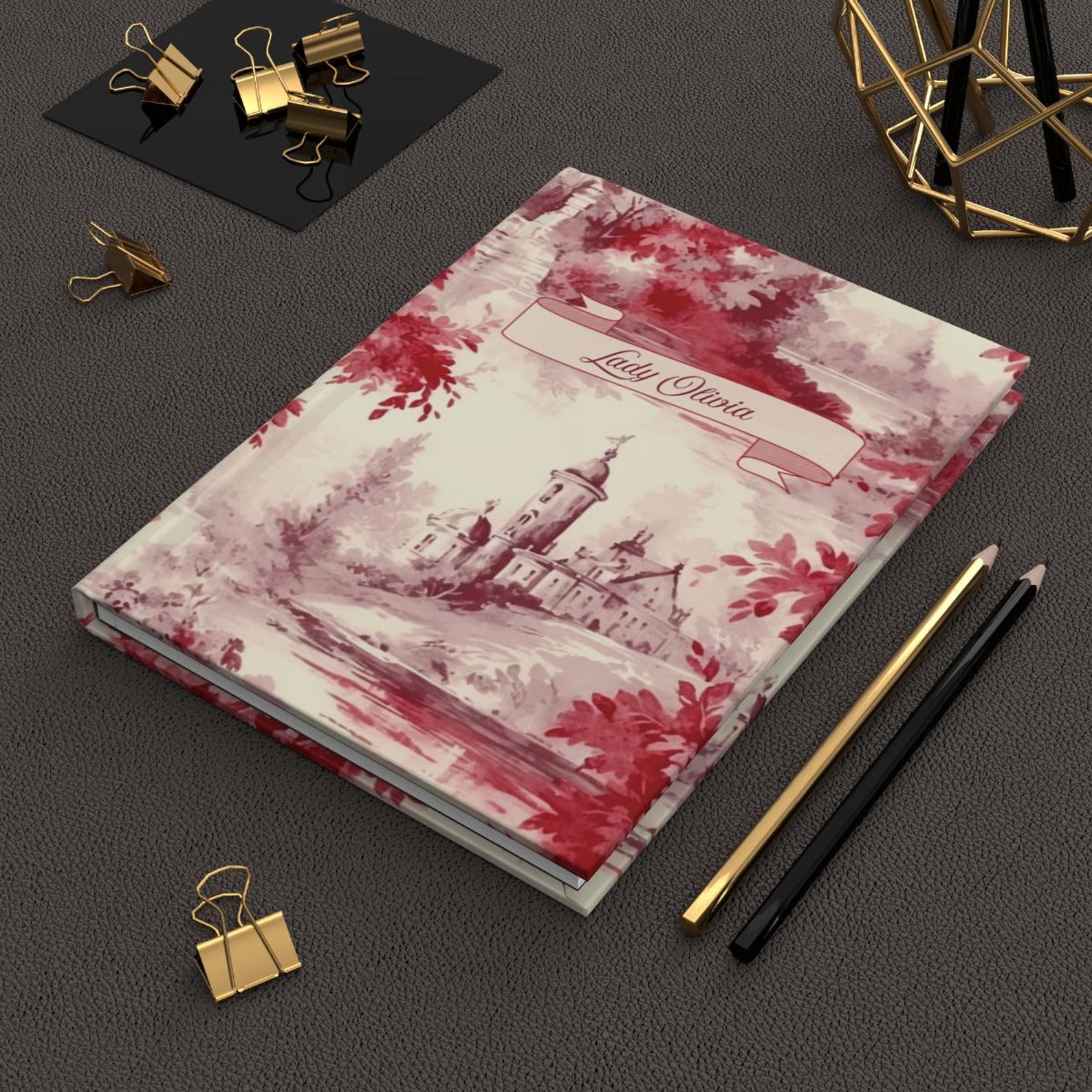Personalized Red Toile Lady Journal, Custom Victorian Journal, Reading ...