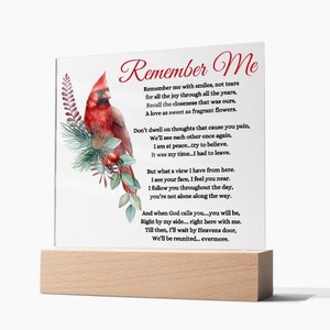 Cardinal Remember Me Poem Keepsake - Bereavement Gift, Remembrance Gift ...