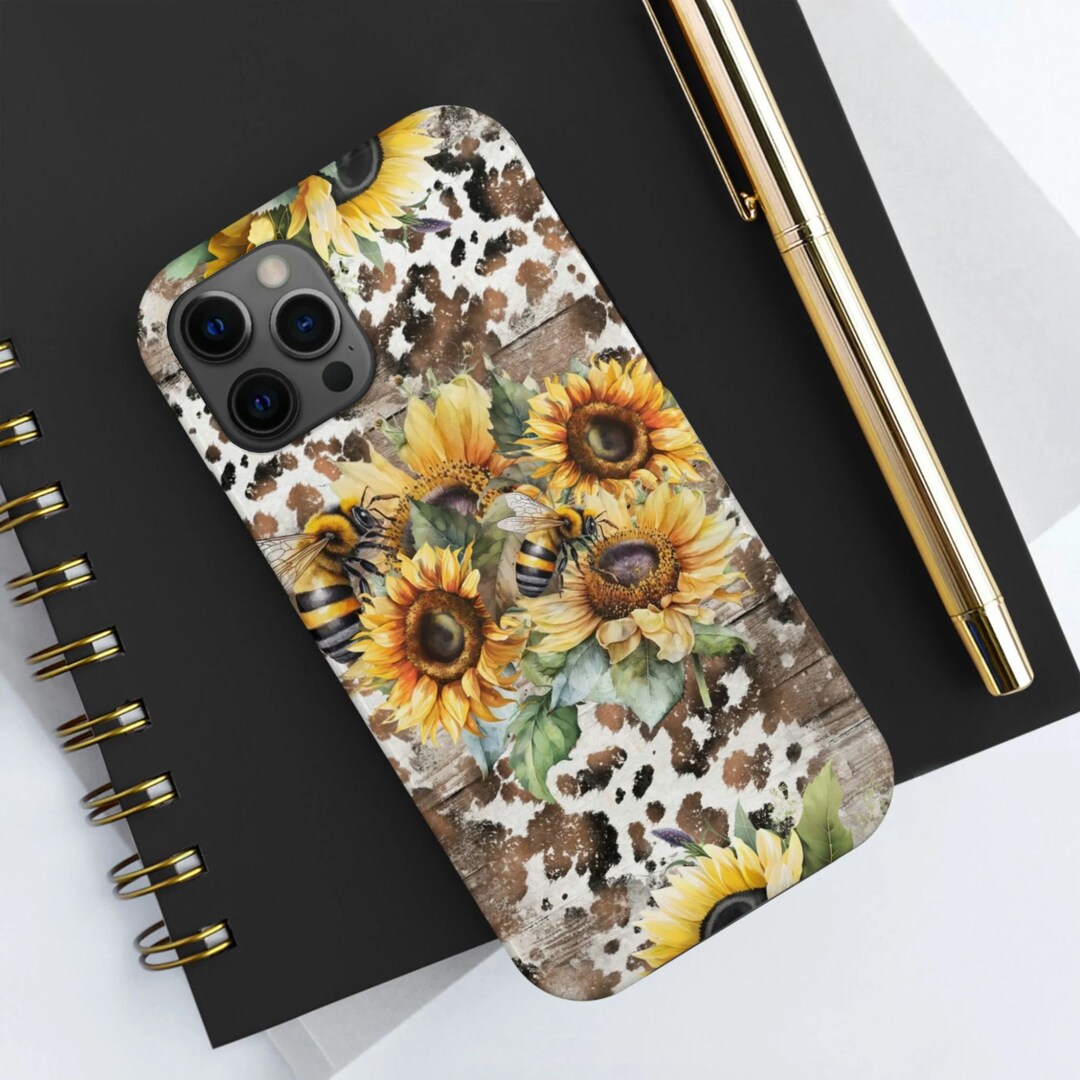 Sunflower Bee Phone Case, Sunflowers iPhone Tough Case, Wood Phone Case ...