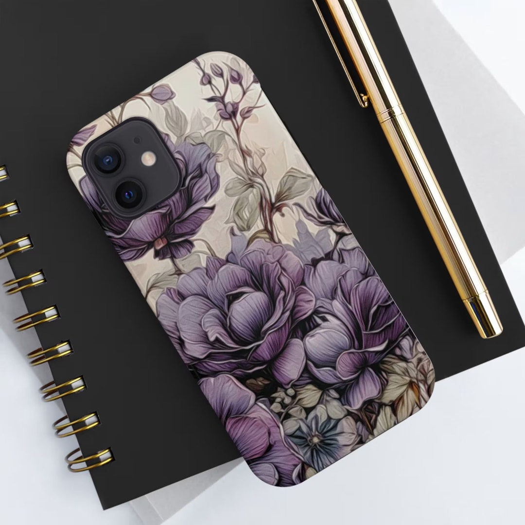 Purple Floral Phone Case, Flower iPhone Tough Case, Purple Phone Case ...
