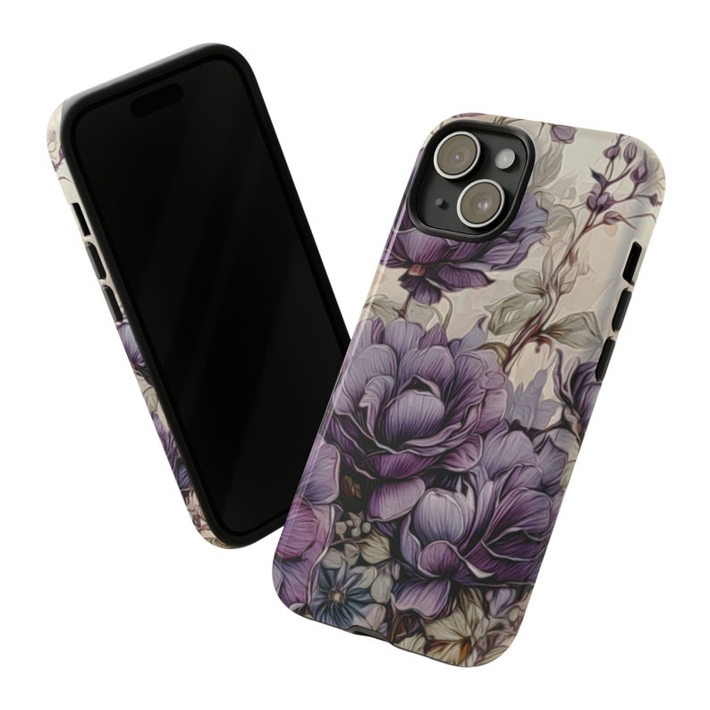 Purple Floral Phone Case, Flower iPhone Tough Case, Purple Phone Case ...