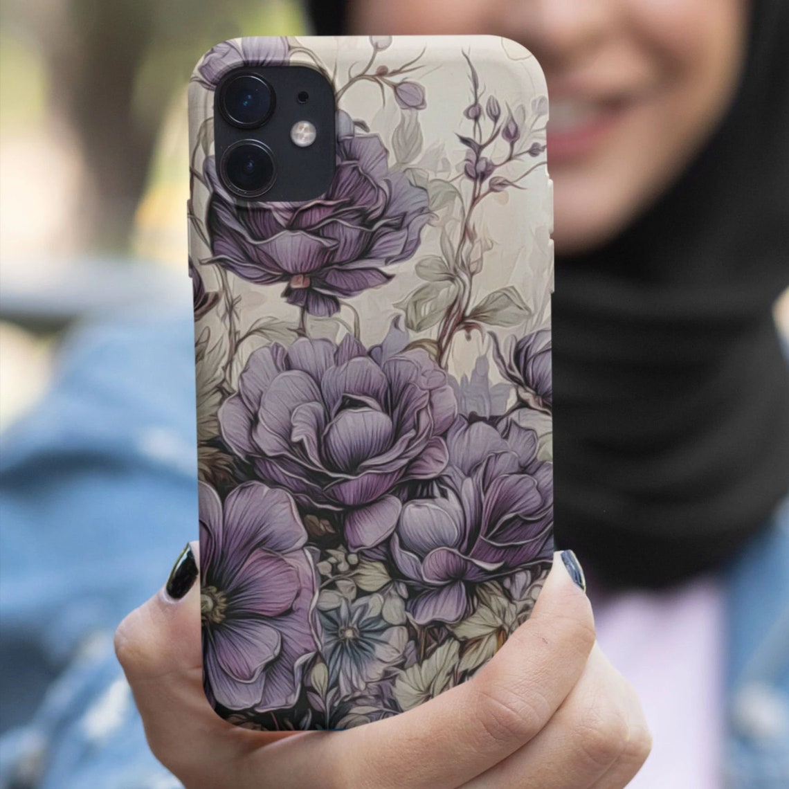 Purple Floral Phone Case, Flower iPhone Tough Case, Purple Phone Case ...