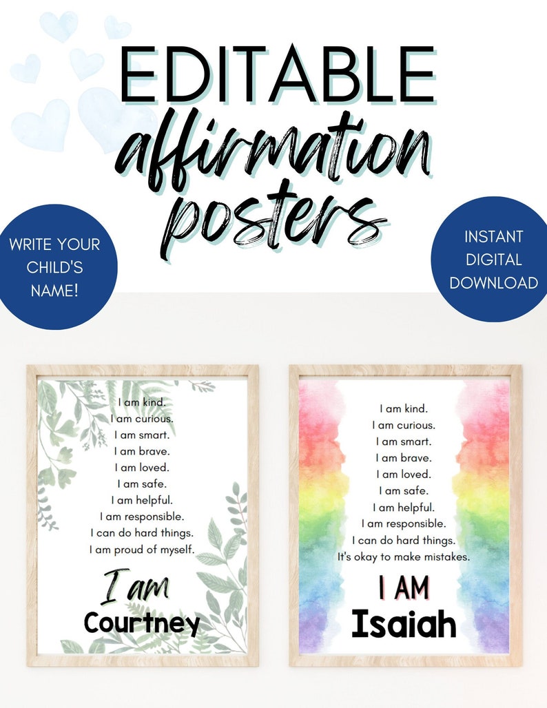 EDITABLE Affirmation Posters for Kids | Baby Toddler Preschooler Kid ...