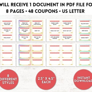 Printable Kids Reward Coupons, Prefilled & Blank Fun Prize Coupons for ...