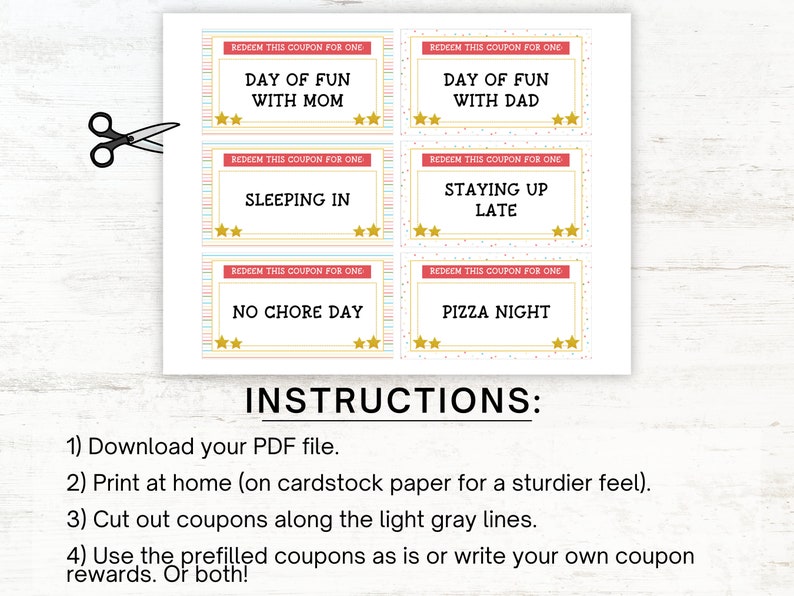 Printable Kids Reward Coupons, Prefilled & Blank Fun Prize Coupons for ...