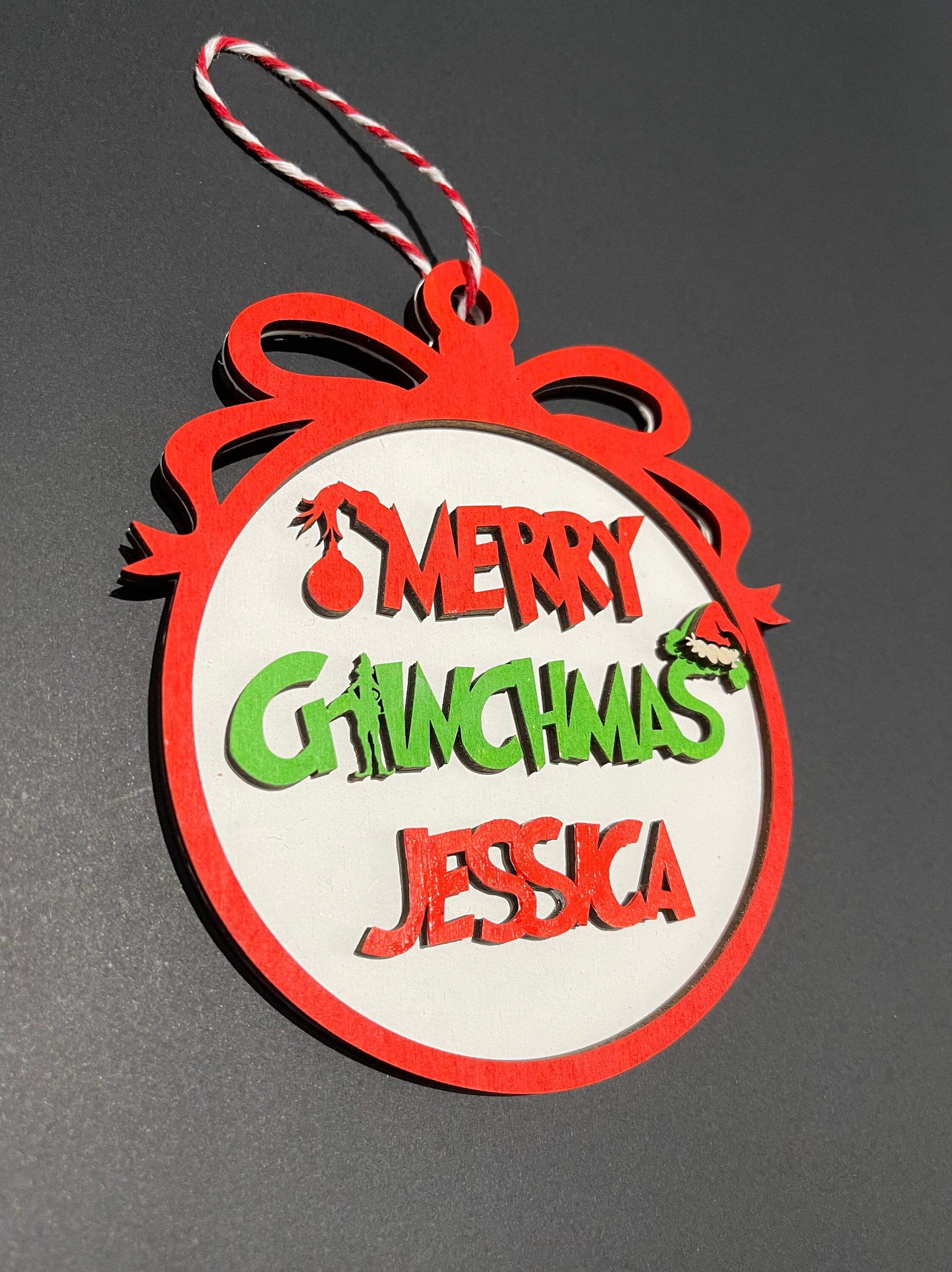 Personalised Wooden Round Grinch, Grinchmas Name Christmas Decoration ...