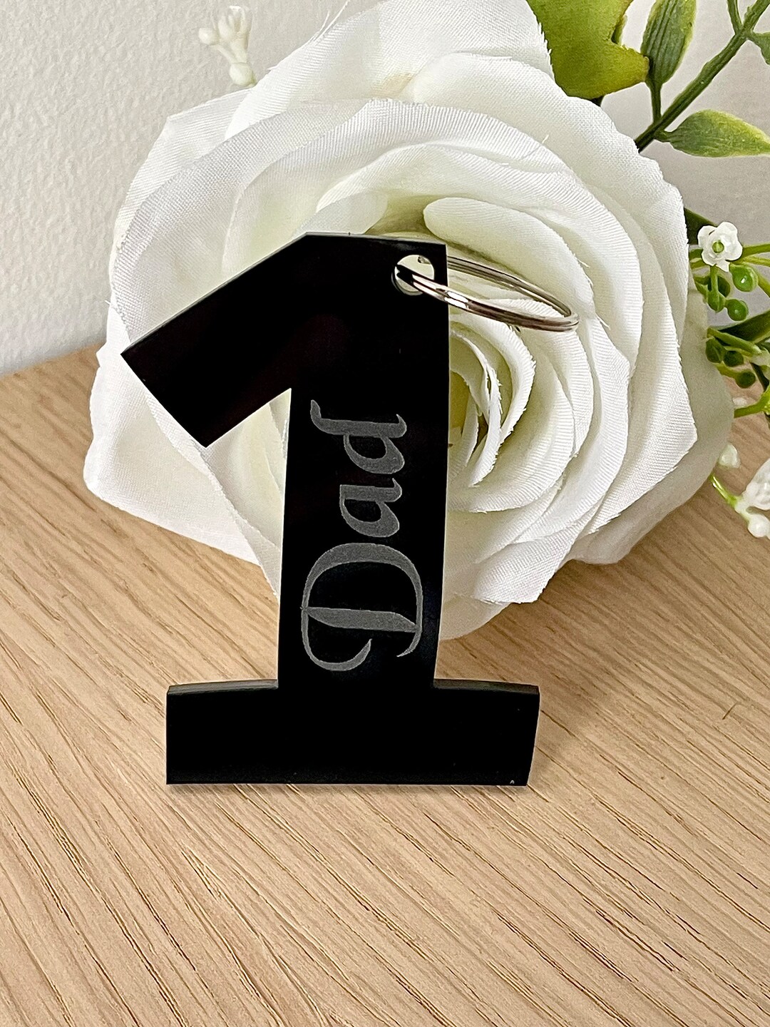 Large Number 1 Dad, Step Dad, Grandad, Black Gloss Acrylic Keyring ...