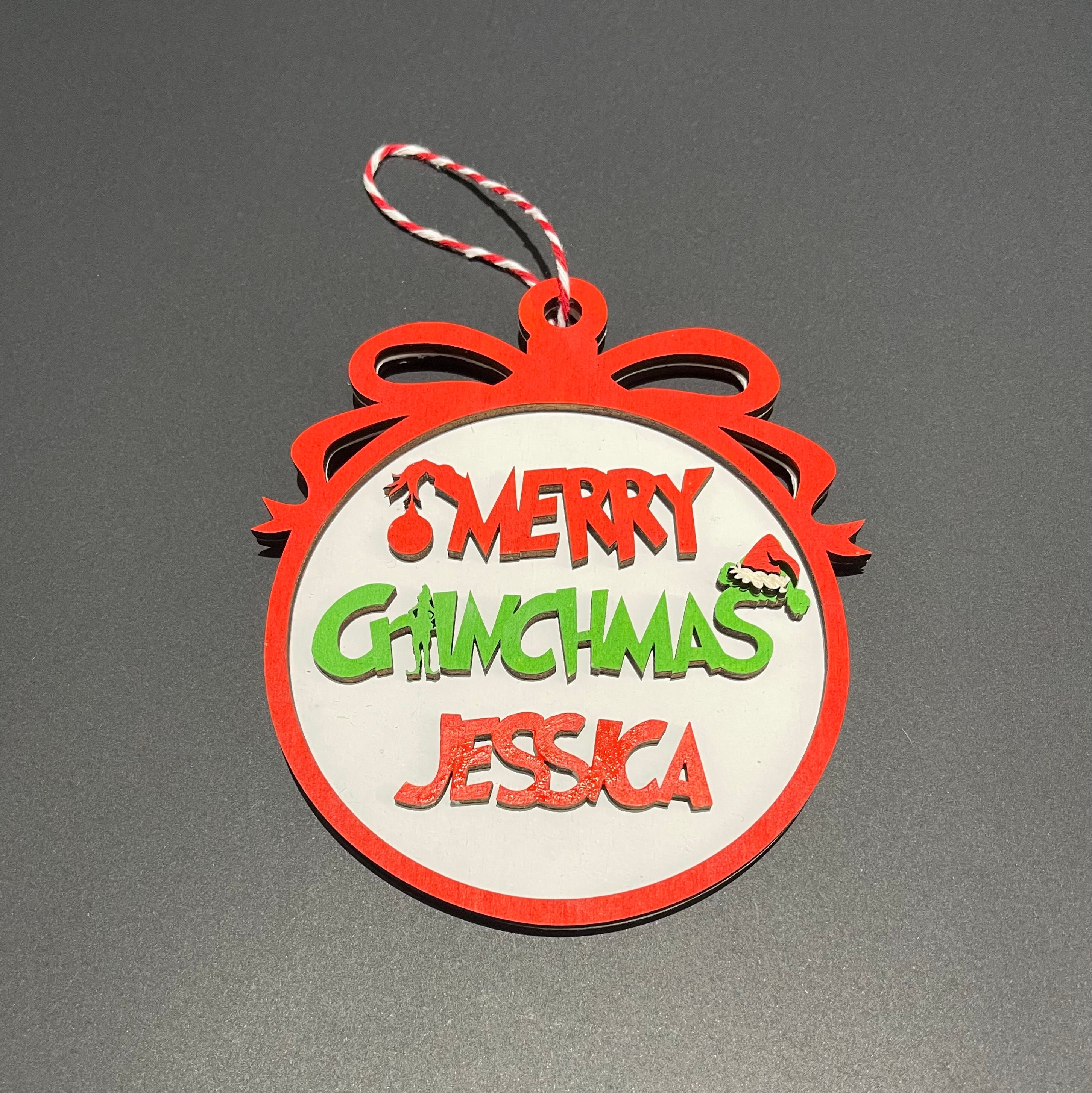 Personalised Wooden Round Grinch, Grinchmas Name Christmas Decoration ...