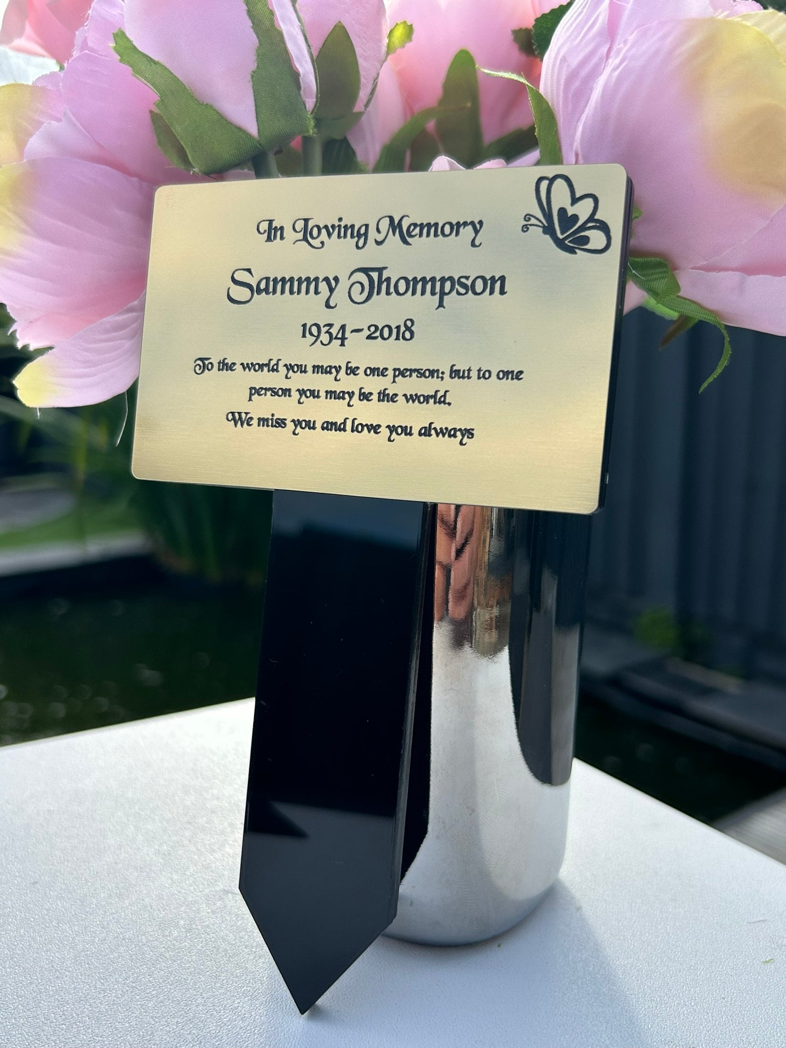 Memorial Plaque, Personalised Memorial Plaques, Grave Marker, Remembrance Stake Spike Silver ...