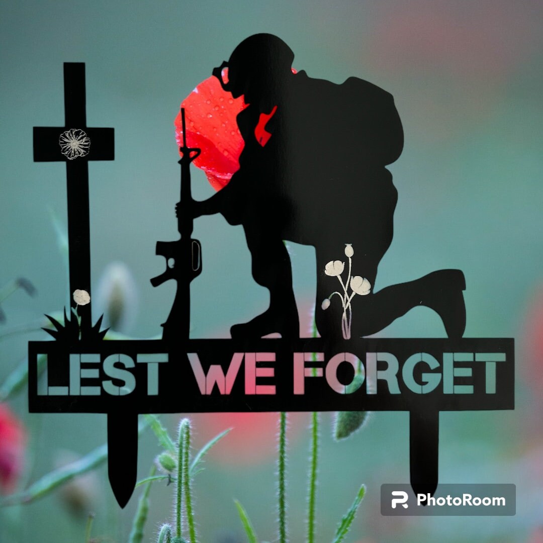 Remembrance Day Memorial Black Acrylic Gloss Lest We Forget Soldier ...