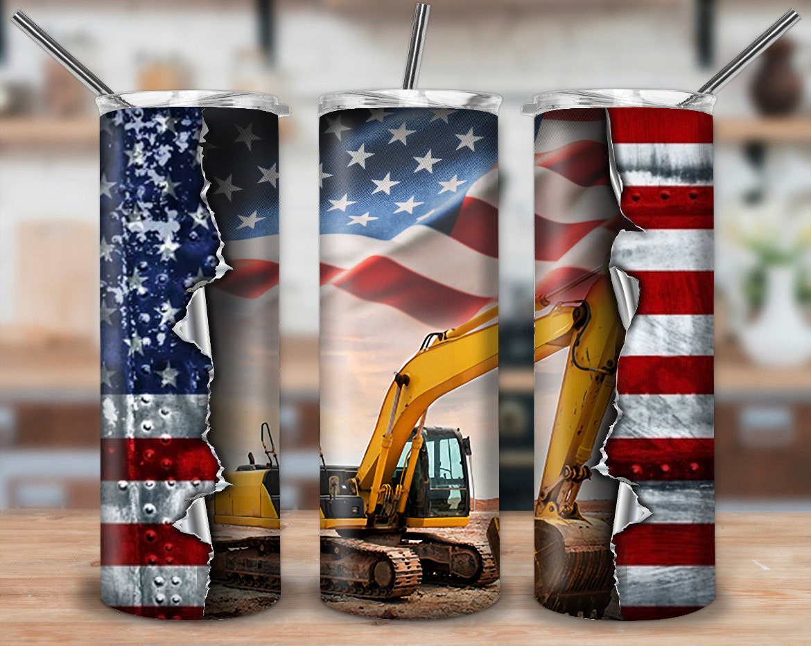 3D Excavator Rip Flag Tumbler Personalized Tumbler 20 Ounce Tumbler 30 ...