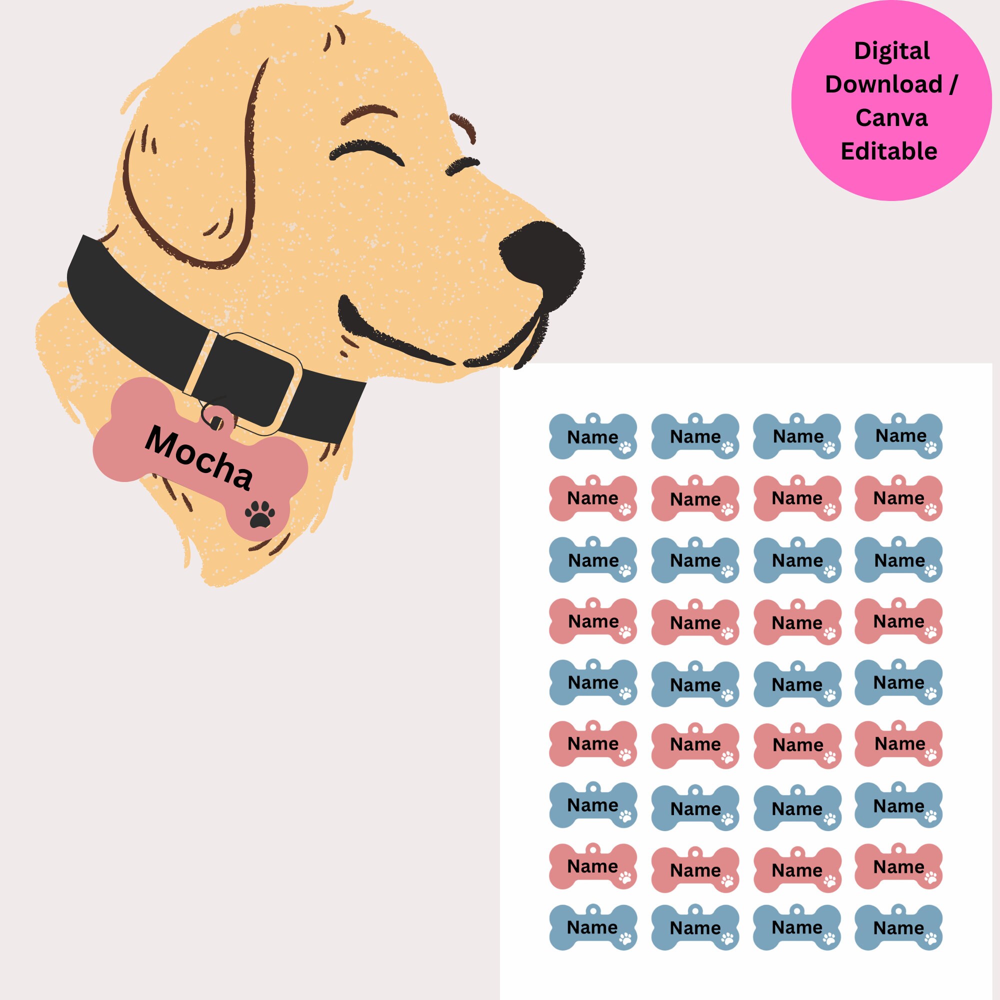 Pet ID Tag Template Bundle, Digital Dog Collar Tag, Dog Name Tag ...