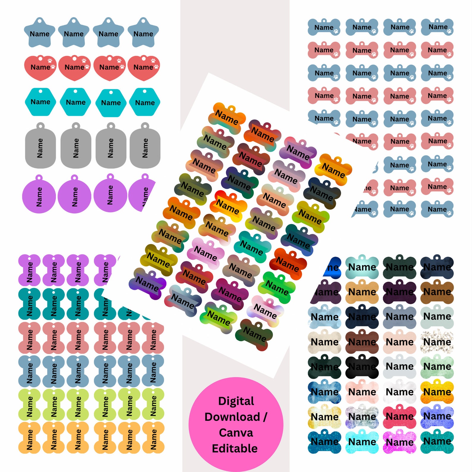 Dog ID Tag, Dog Name Tag Template, Digital Dog Tag, Custom Dog Name Tag ...