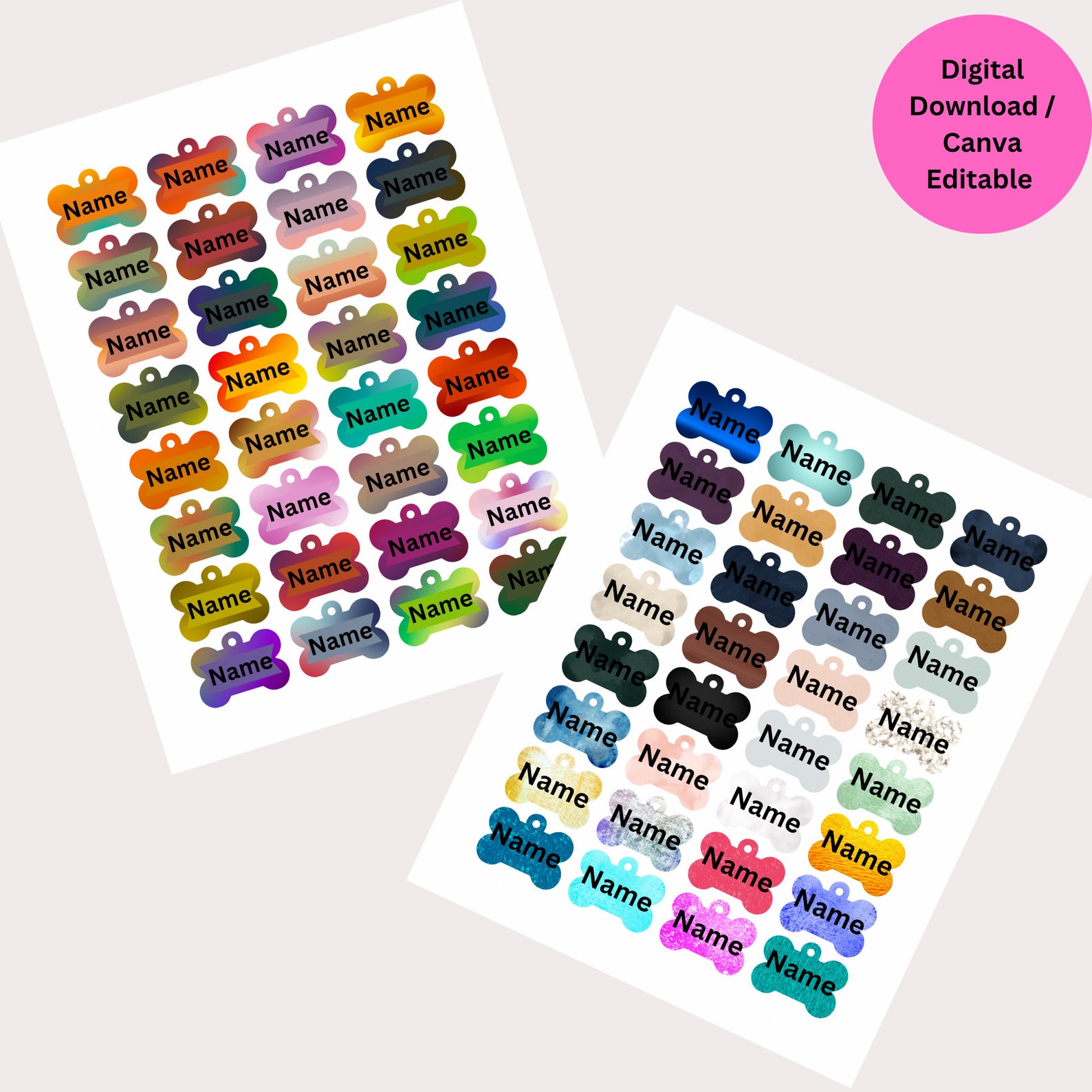 Dog ID Tag, Dog Name Tag Template, Digital Dog Tag, Custom Dog Name Tag ...