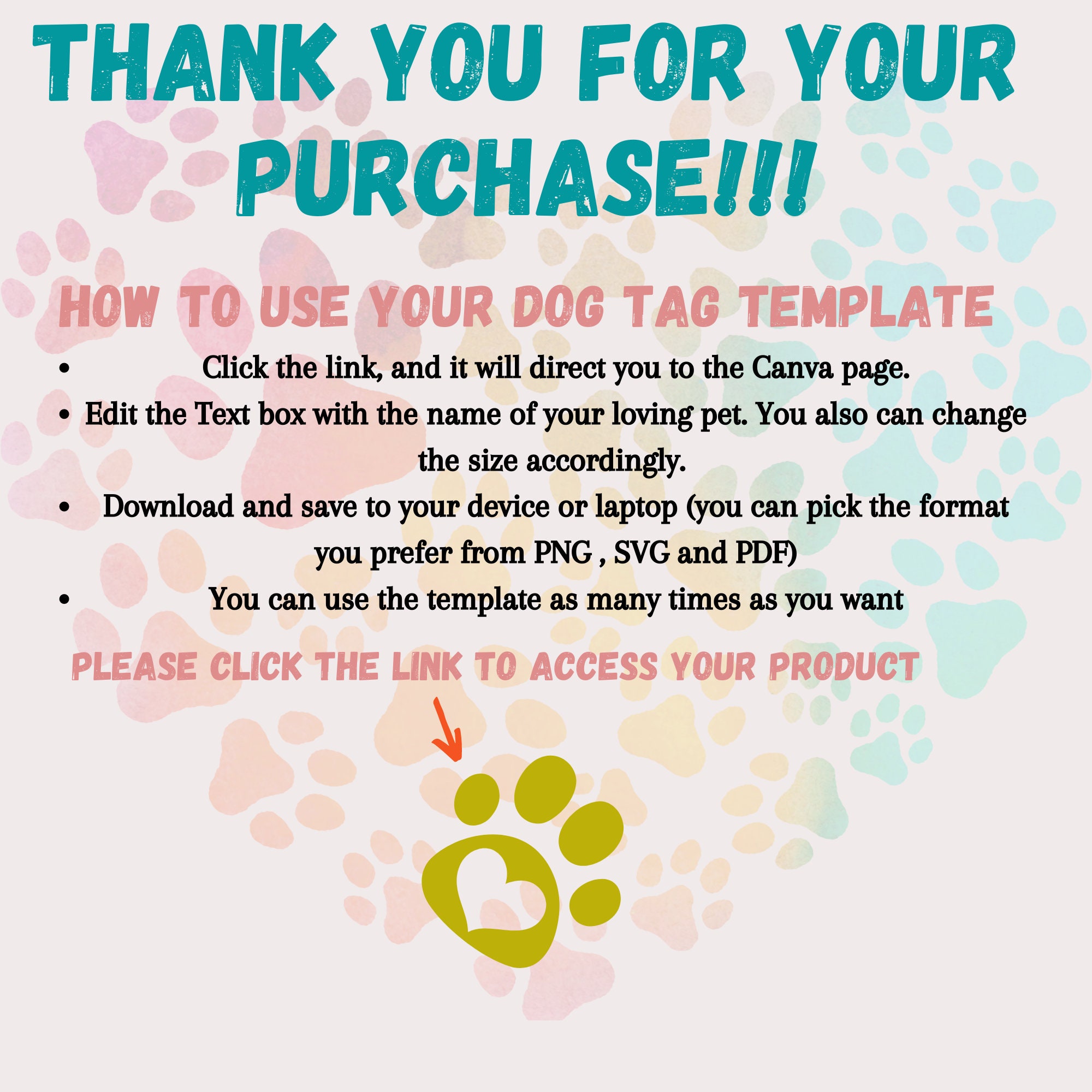 Dog ID Tag, Dog Name Tag Template, Digital Dog Tag, Custom Dog Name Tag ...